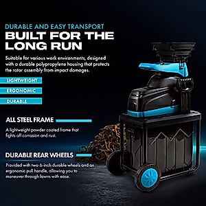 G Garden Wood Chipper Electric Quiet Silent 1.5-1.7 Inch Max Branch Capacity 14.5-Amp 1800Watt 120VAC 17:1 Reduction Ratio with 40L Collection Bin use for Fire Prevention Building and Firebreaks