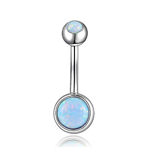 Lantine Real Opal Belly Rings Surgical Steel Belly Button Rings Opal 14G Double Jeweled Opal Navel Rings
