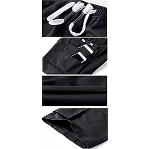 XinYangNi Men's Cargo Shorts Elastic Waist Drawstring Cotton Loose Fit Casual Lightweight Outdoor Multi Pocket Twill Pants Beige Size: 34