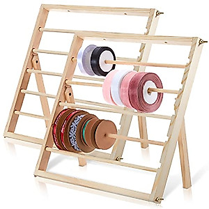 2 Sets Wood Ribbon Organizer Storage Display Ribbon Rack Holder Ribbon Organizer for Craft Room Ribbon Roll Holder Sewing Stand Organizer for Ribbon Gift Wrapping Paper Vinyl Rolls Arts Crafts Items