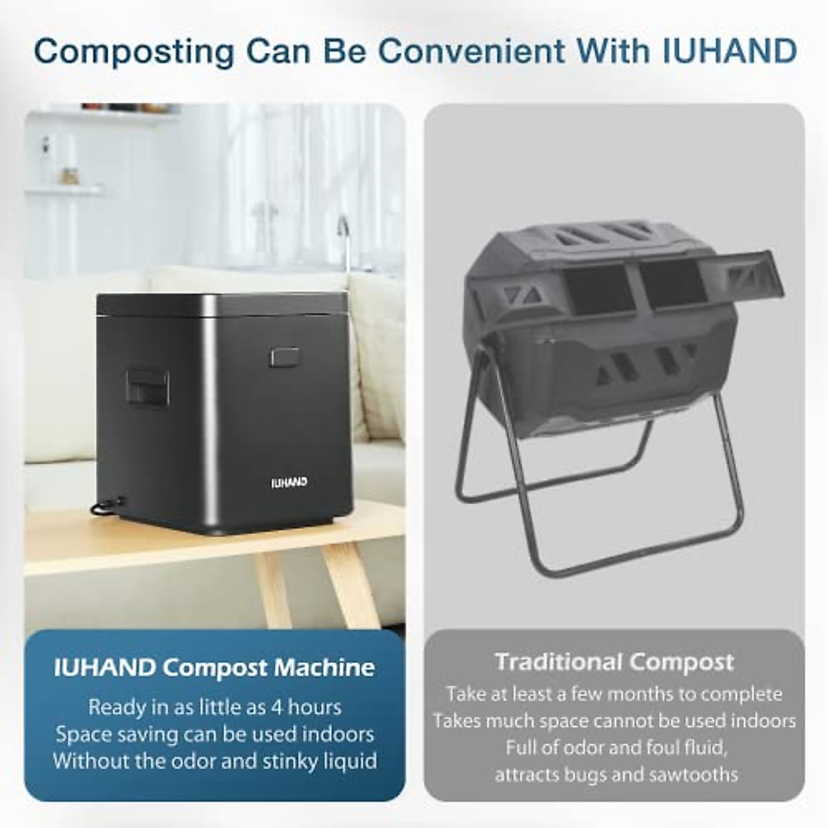 IUHAND Compost Bin Kitchen, Smart Waste Kitchen Composter, Electric Composter Indoor/Outdoor with Base, Food Cycler with 3L Capacity, Compost Machine for Countertop, Counter, Starry Gray