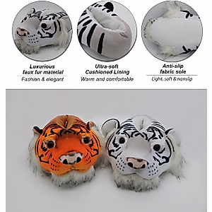 Onmygogo Fuzzy Winter Animal Tiger Slippers for Men Women Adult and Kids, Novelty slippers for Halloween Christmas(7-9, white tiger)
