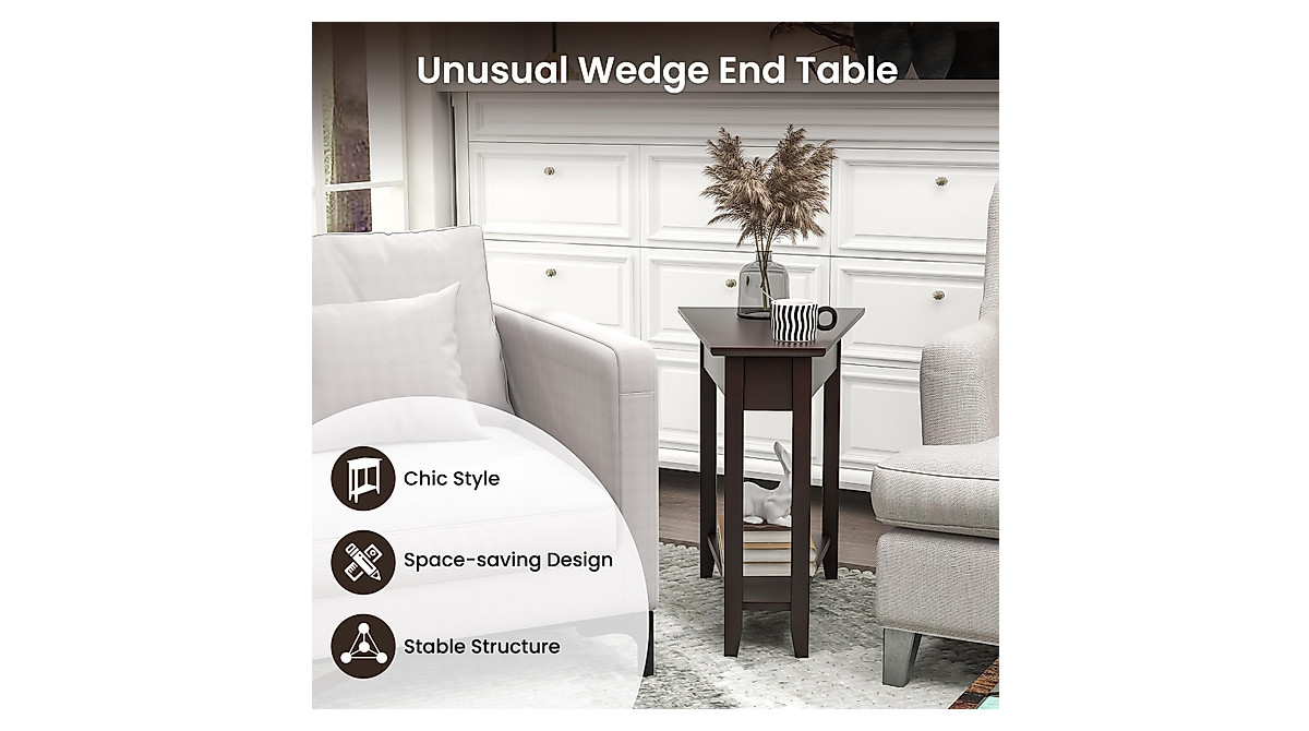 GOFLAME 2-Tier Wedge End Table | Narrow Side Table, Storage