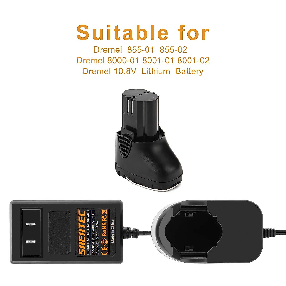 Shentec 10.8V Lithium Battery Charger Compatible with Dremel 855-02 855-01 8000-01 8001-01 8001-02 (Not for Ni-MH/Ni-Cd Battery)