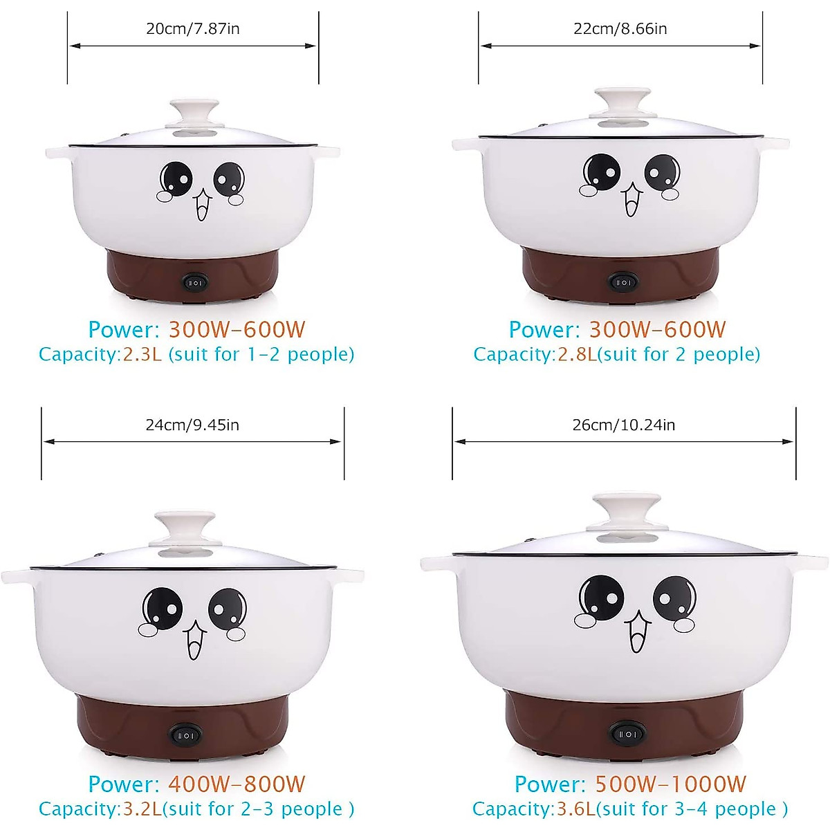 BXE 4-in-1 Multifunction Electric Cooker Skillet Wok Electric Hot Pot For Cook Rice Fried Noodles Stew Soup Steamed Fish Boiled Egg Small Non-stick with Lid (without Steamer,White)