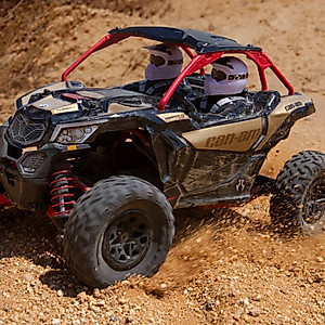 Axial Yeti Jr. Can-Am Maverick X3 RC Rock Racer 4WD Brushed Off-Road Side-by-Side 1/18 Scale RTR (Includes 2.4 Ghz Transmitter, Battery & Charger): AXI90069,Red, Gold and black