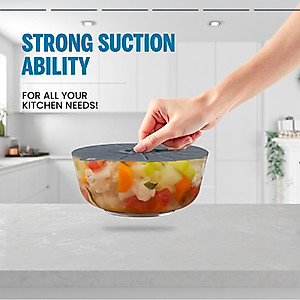 Basic Haus Microwave Cover Silicone Lids - Set of 5: 6, 8, 10, 12 and 14 inches - Suction Covers for Pots, Pans, Bowls, Cups, Skillets - Splatter Protection - Easy Food Storage - BPA Free - Oven Safe