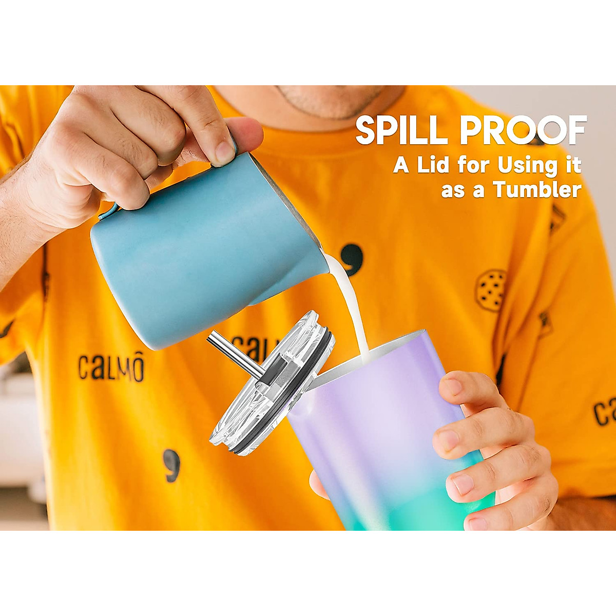 Meoky Double Wall Stainless Steel Iced Coffee Sleeve Reusable, One Size Fits All Coffee Sleeve for Starbucks, Dunkin Donuts, McDonalds (16-24oz, Glitter Lavender)