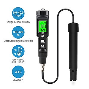 Dissolved Oxygen Meter with ATC,0-40.00 mg/L Measurement Range,Dissolved Oxygen Test Kit for Pond Aquarium Aquaculture and Water Fish Tank,DO Meter with Electrode Filling Fluid.