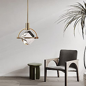 Camastar Brass Pendant Light, Cube Crystal Pendant Light Fixture for Kitchen Island, Modern Small Pendant Ceiling Dimmable Light for Dining Room, Vanity Pendant Haging Light for Bedroom
