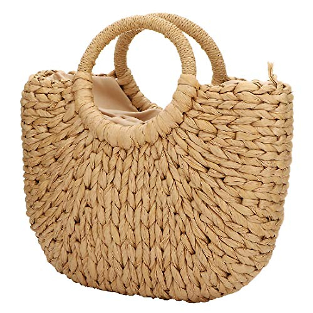 Hand-woven Straw Large Hobo Bag for Women Round Handle Ring Toto Retro Summer Beach (Brown 2)