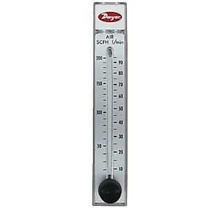 Dwyer® Rate-Master® Flowmeter, RMB-54D-SSV, 3% Acc, 20-200 SCFH & 10-95 LPM air, SS Valve, PC Body