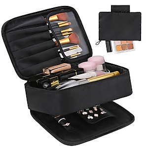 DIMJ Makeup bag and Jewelry Bag for Women, Large Make Up Bag Organizer with Compartments Waterproof Makeup Bag and Jewelry Bag for Women (Black)