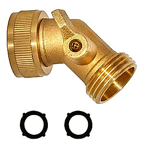 Morvat 45 Degree Solid Brass Water Hose Elbow, Garden Hose Kink Protector with ON/OFF Shutoff Valve, Female to Male RV Spigot & Faucet Adapter & Pipe Fitting Connector, Includes Extra Rubber Washers