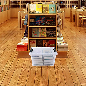 Sandmovie 22 Quart Plastic Clear Storage Box with Wheels, Plastic Latching Bins with Lids, 6 Pack