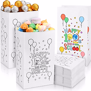 30 Pcs Happy 100th Day of School Paper Bags 100th Day White Paper Bags White Paper Lunch Bags Back to School Goodie Bags for Kids Students 100th Day Activities Gifts Craft Bags Classroom Supplies