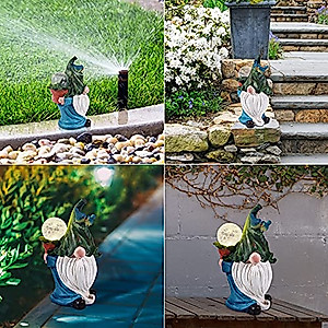 Trysea Garden Statue Gnome Figurine, Resin Gnome Figurine Carrying Magic Orb with Solar LED Light for Outdoor, Patio Lawn Yard Porch Garden Decor, Housewarming Festival Gift