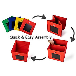 EIQOCCA NewHeightsHome Storage Cube Organizer with Chalkboard Label - 11 inch - Kids Toys, Books, Clothes - Perfect for Nursery, Bedroom, Playroom - 4 Colors - Collapsible Fabric Basket