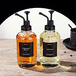 Molimoli Coffee Syrup Dispenser for Coffee Bar, Coffee Pump Dispenser, Glass Syrup Bottle w. Pump, 16.9 oz 500 ml, Set of 2, Black Upgraded Pump