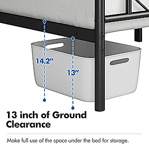 Yaheetech Twin Size Platform Bed Frame with Arrow Design Headboard, 13 Inches Metal Mattress Foundation for Storage, No Box Spring Needed, Easy Assembly, Modern, Black