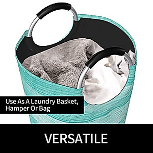 Kiuloam Teal Turquoise Green Wood 82L X-Large Storage Basket Collapsible Organizer Bin Round Laundry Hamper for Nursery Clothes Toys