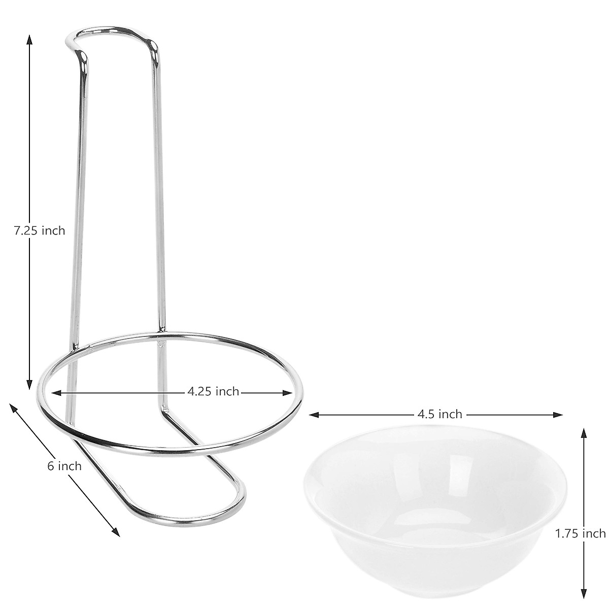 MyGift White Ceramic Ladle Holder Spoon Rest, Upright Single Cooking Utensil Holder, Vertical Drip Catcher Dish with Stainless Steel Stand for Kitchen Counter