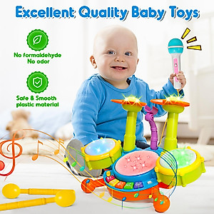 Drum Set for Toddlers 1-3, Toys for 1 Year Old Boy Birthday Gift, Kids Drum Set Musical Toys for Toddlers 1-3, Baby Drum Set with Microphone Toddler Drum for Ages 2-4 Brithday Gifts for Boys Grils