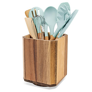 RedCall Acacia Wood Utensil Holder, 360° Rotating Large Cooking Utensil Organizer, Kitchen Tool Storage for Countertop,Spoon Spatula Holder for Kitchen Counter,Farmhouse Kitchen Decor
