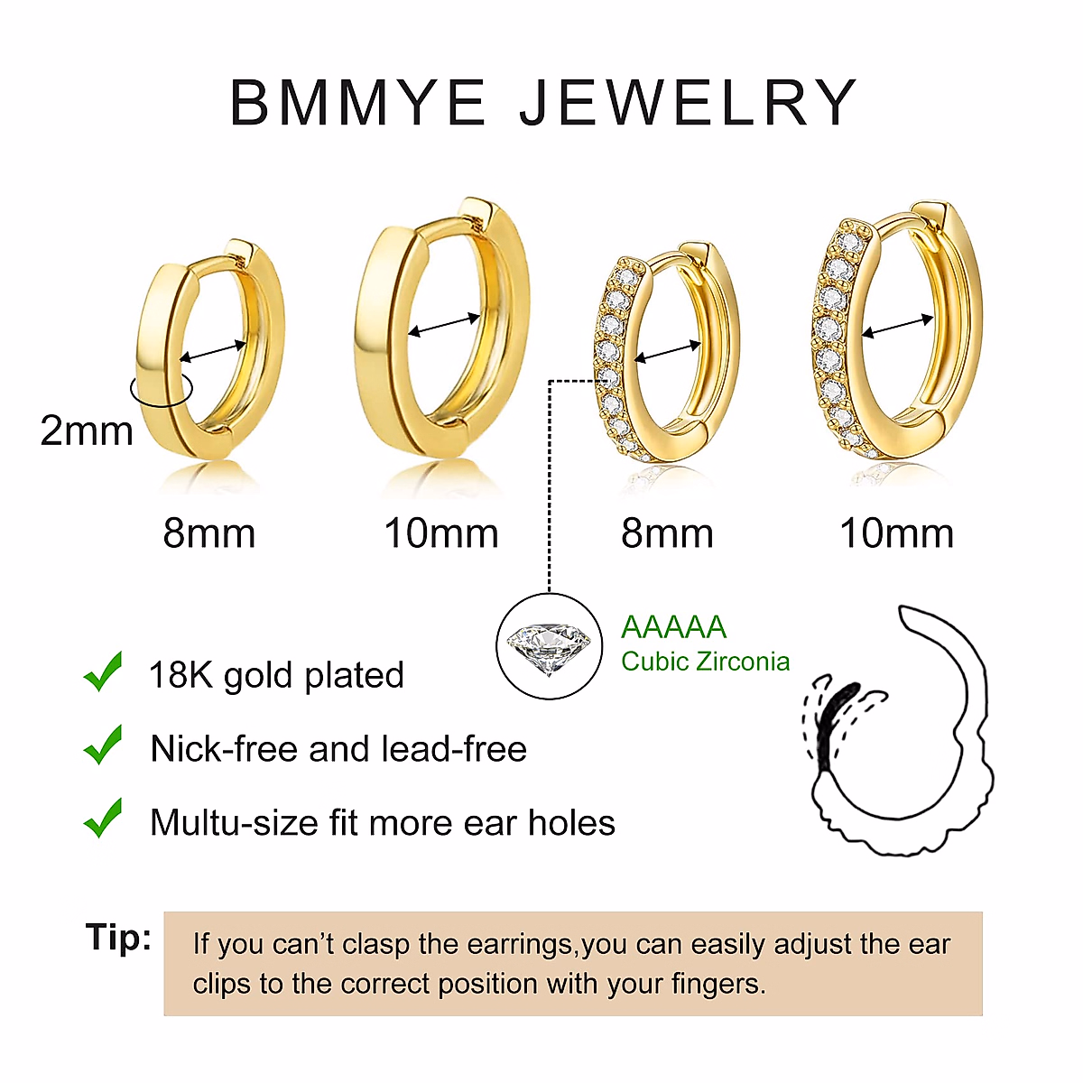 Gold Huggie Hoop Earrings, Tiny Mini Hoop Earrings Set Hypoallergenic Small Gold Hoop Earrings for Women