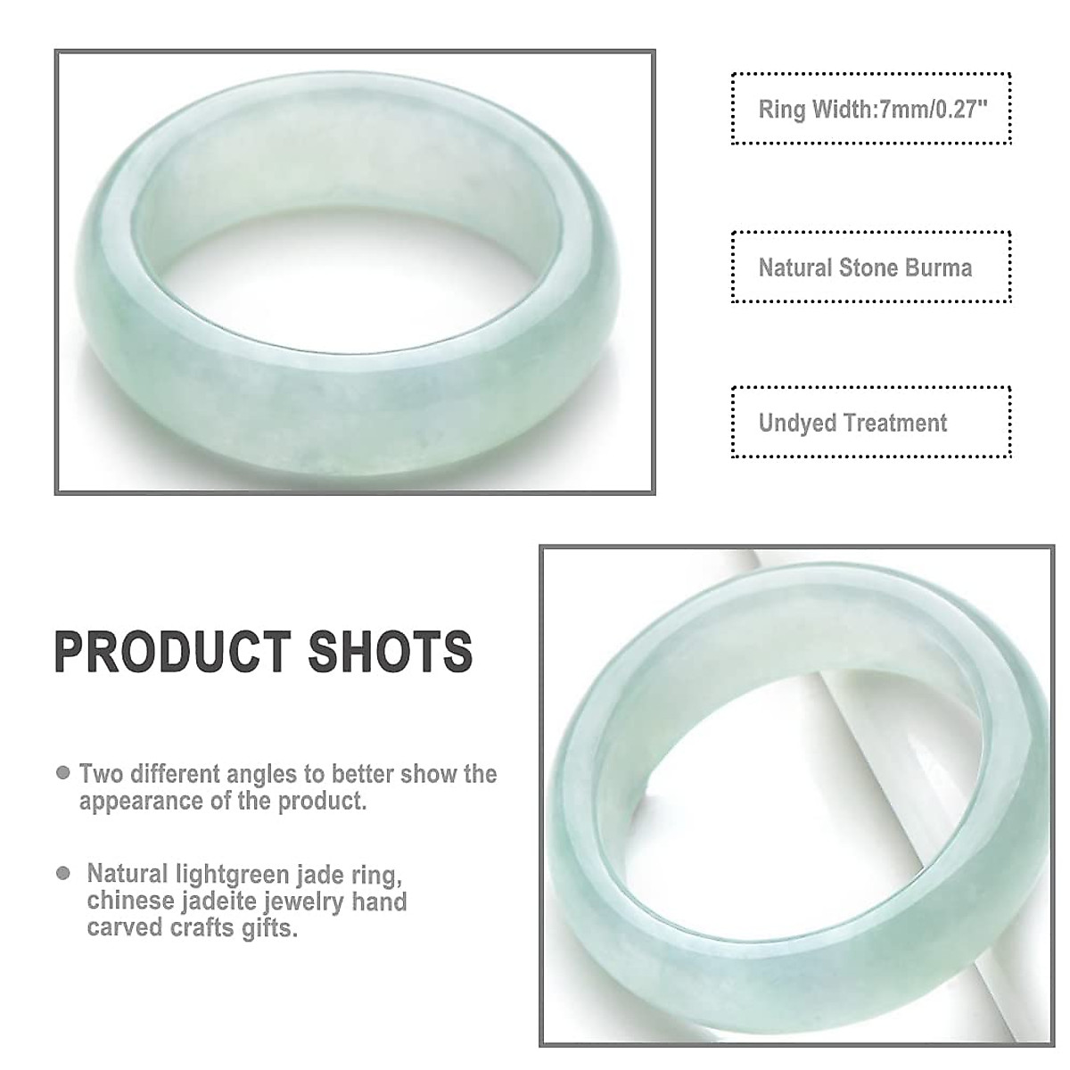 DNTENG LightGreen Jade Ring, Natural A Grade Jadeite Jewelry Gift Jade Band Ring for Women Men Burma Jade Myanmar Engagement Ring(Ring Size:7)