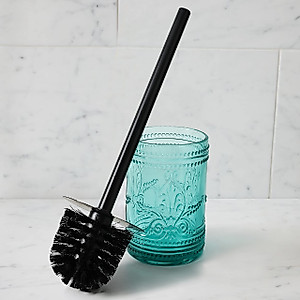 KMwares Glass Decorative Toilet Bowl Cleaner Brushes and Holde/Wastebasket for Bathroom Accessories Storage/Organization/Decoration- Teal Blue (Brush and Holder and Wastebasket)