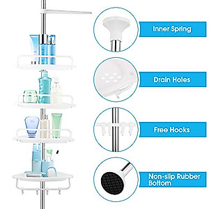Corner Shower Shelves, 4-Tier Bathroom Shower Caddy Bathroom Height 63" -118" Adjustable Telescopic Shower Shelf Shower Corner Rack for Shampoo Soap Tower