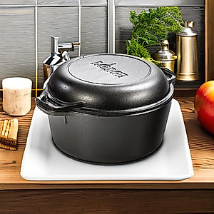 Lodge Cast Iron Serving Pot Cast Iron Double Dutch Oven, 5-Quart