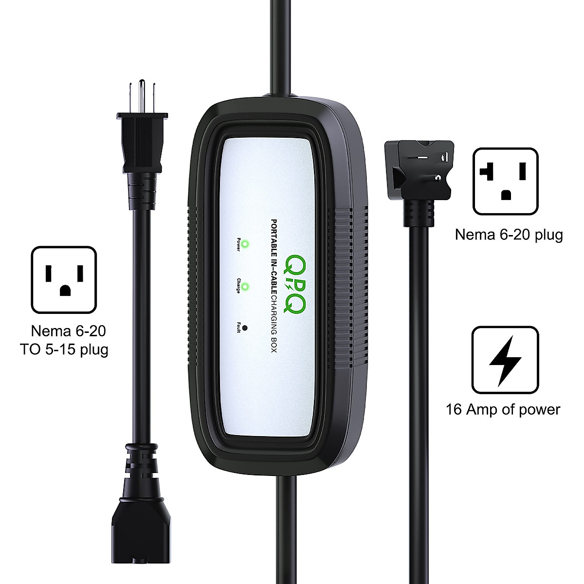 QPQ Level 1-2 EV Charger J1772 Standard Plug-in ev Chargers for Home Level 2 Cars 110V-240V 16 Amp 3.5 kW Portable Electric Vehicle Charging Stations Portable ev Charger j1772 Extension Cable