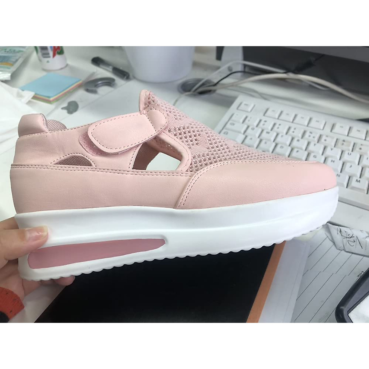 2023Women's Orthopedic Shoes,Casual Breathable Mesh Flat Sneakers,Round Toe Thick Heel Buckle Hook Loop Work Shoes (Black,10,10)