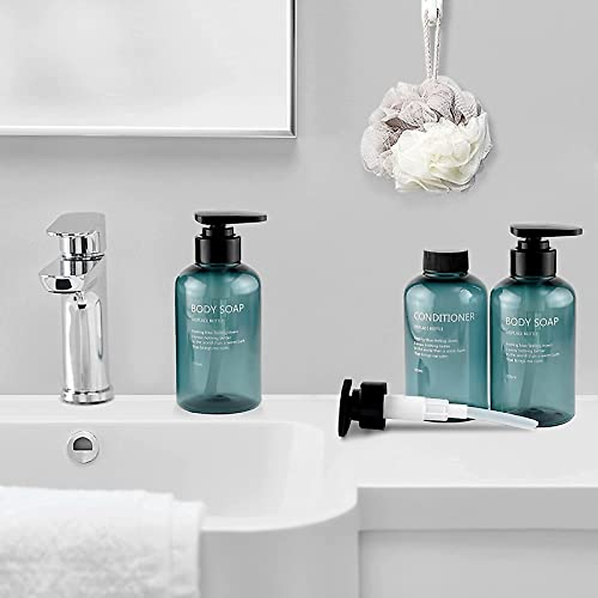 Shampoo and Conditioner Dispenser Bathroom Pump Ocean Blue Bottles Refillable Cosmetic Pump Dispensers 3pcs 10.6oz 300ml Bottle for Travel