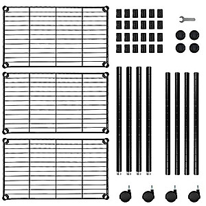 Simple Deluxe Heavy Duty 3-Shelf Shelving with Wheels, Adjustable Storage Units, Steel Organizer Wire Rack, Black