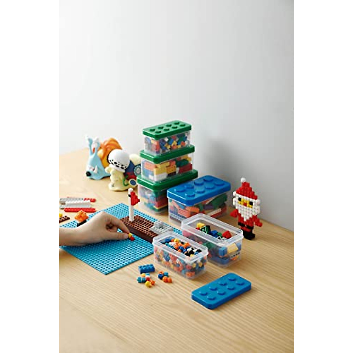 Momo's House Plastic Box Toy Organizers Containers with Lids Brick Shaped Kids Storage Toy Chest - Set of 3 Small Organizer for Building Brick Storage and Children Small Toys, Blue