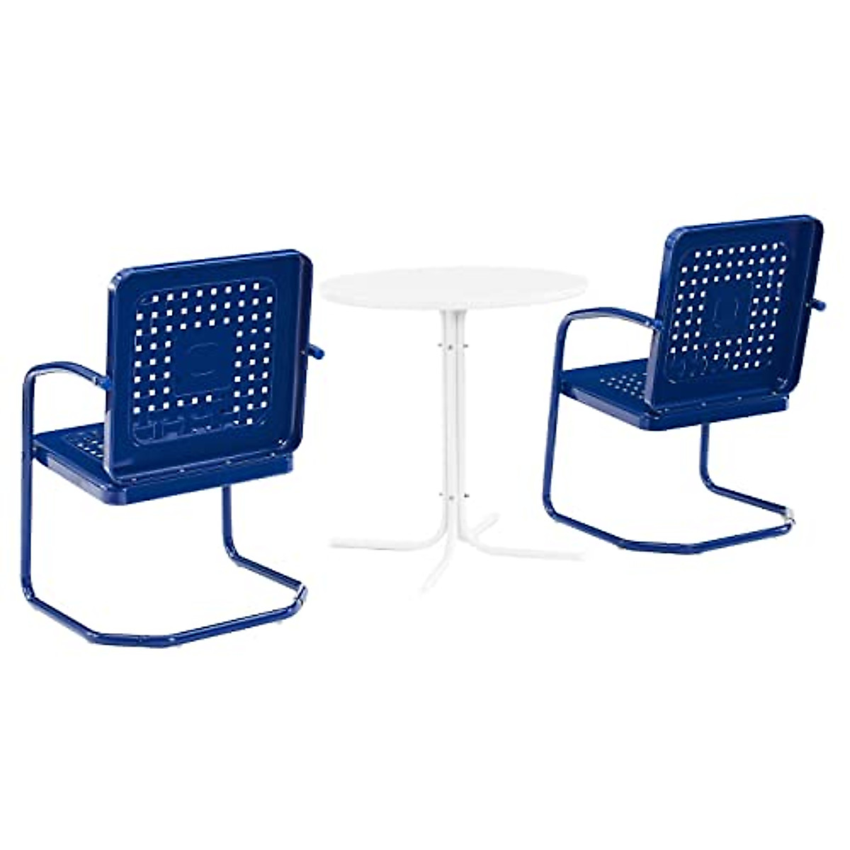 Crosley Furniture Bates 3-Piece Outdoor Bistro Set, Retro Metal Patio Table and Chairs for Dining, Porch, Navy Gloss
