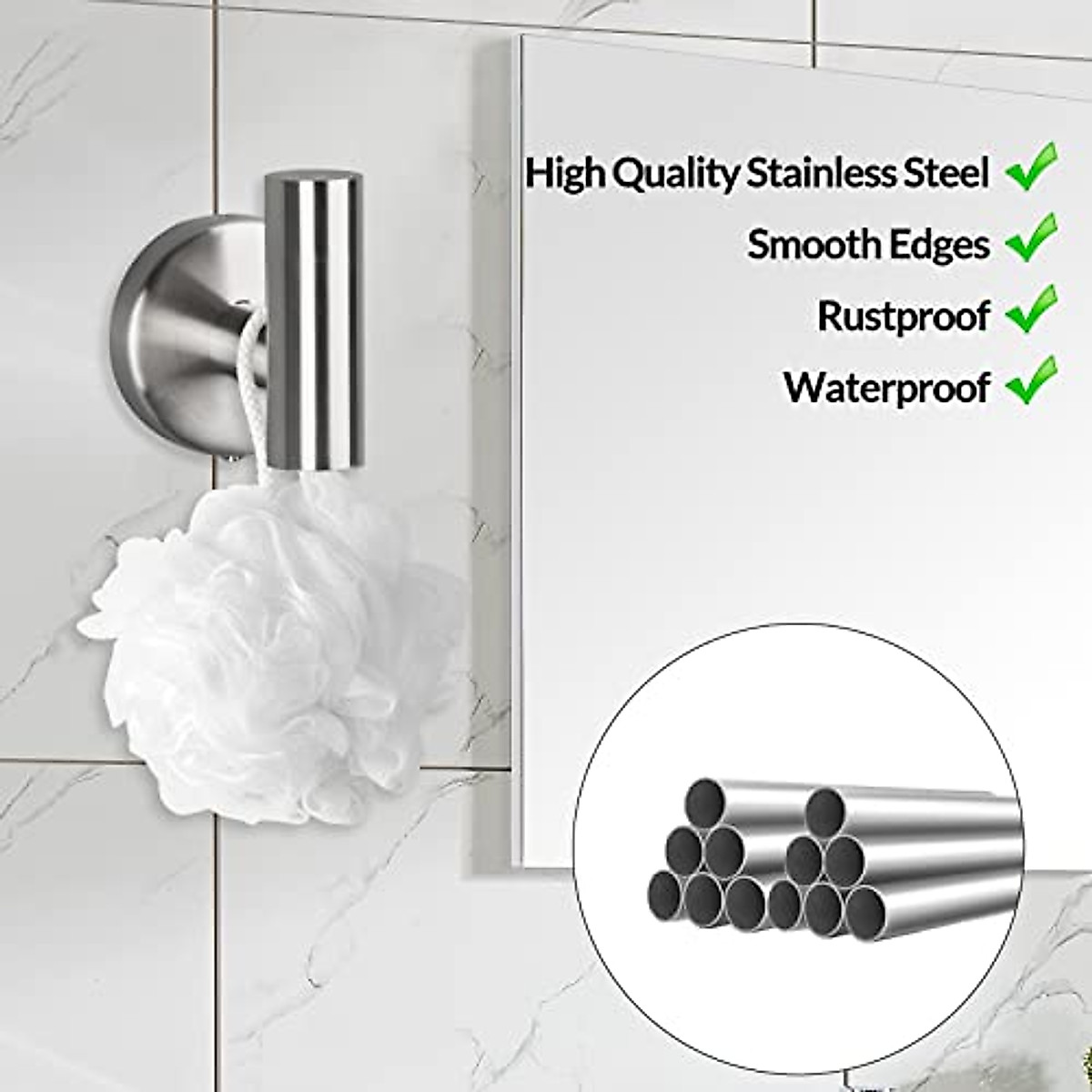 ALLOY+ Bath Towel Hooks Bathroom Coat Hook Robe Hook 4 Pieces Towel Hooks Stainless Steel Wall-Mount Heavy Duty Door Hanger for Bathroom Bedroom Kitchen Hotel Cabinet