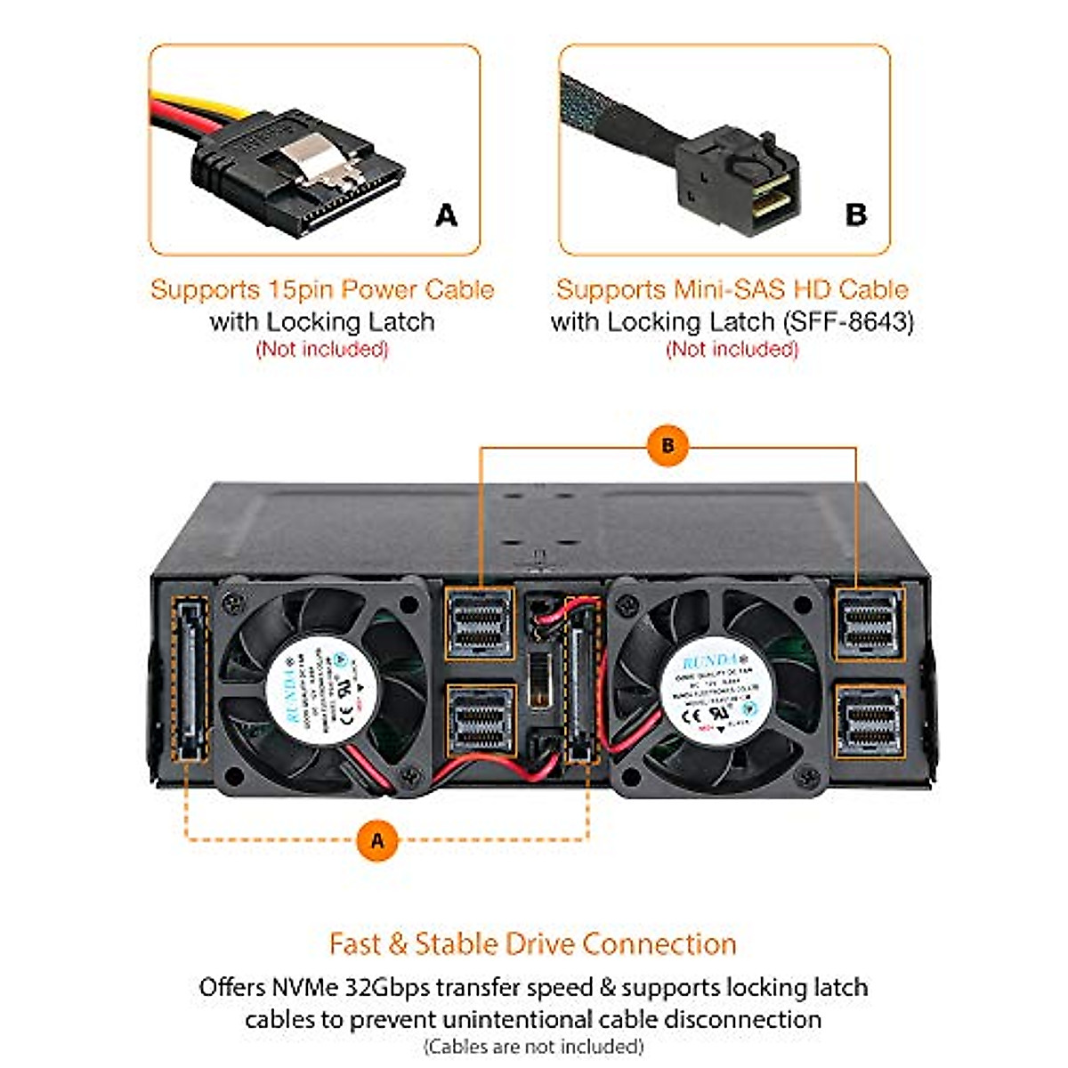 ICY DOCK 4 Bay 2.5 NVMe U.2/U.3 SSD PCIe 4.0 Rugged Mobile Rack Enclosure for 5.25" Bay (4 x Mini-SAS HD) | ToughArmor MB699VP-B
