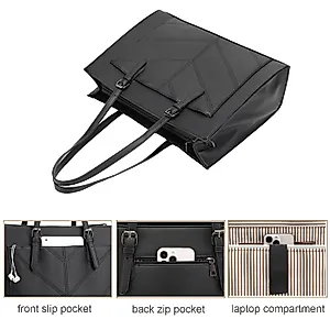 Barsine Work Bags for Women Laptop Tote Purses Professional Leather Large Capacity 15.6 Inch Office Briefcase Black