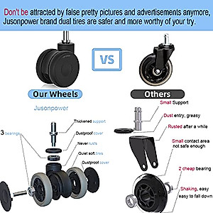 Office Chair Wheels casters 3 inch Silent Chair Wheels for Hardwood Floors and Carpet, Heavy Duty Chair Wheels with Standard stem 7/16″* 7/8″(11mm*22mm), Set of 5-3 Inch