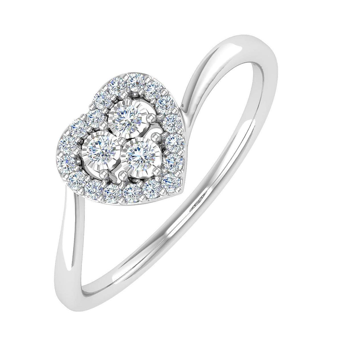1/10 Carat Diamond Heart Shaped Ring in 10K White Gold - IGI Certified (Ring Size 7)