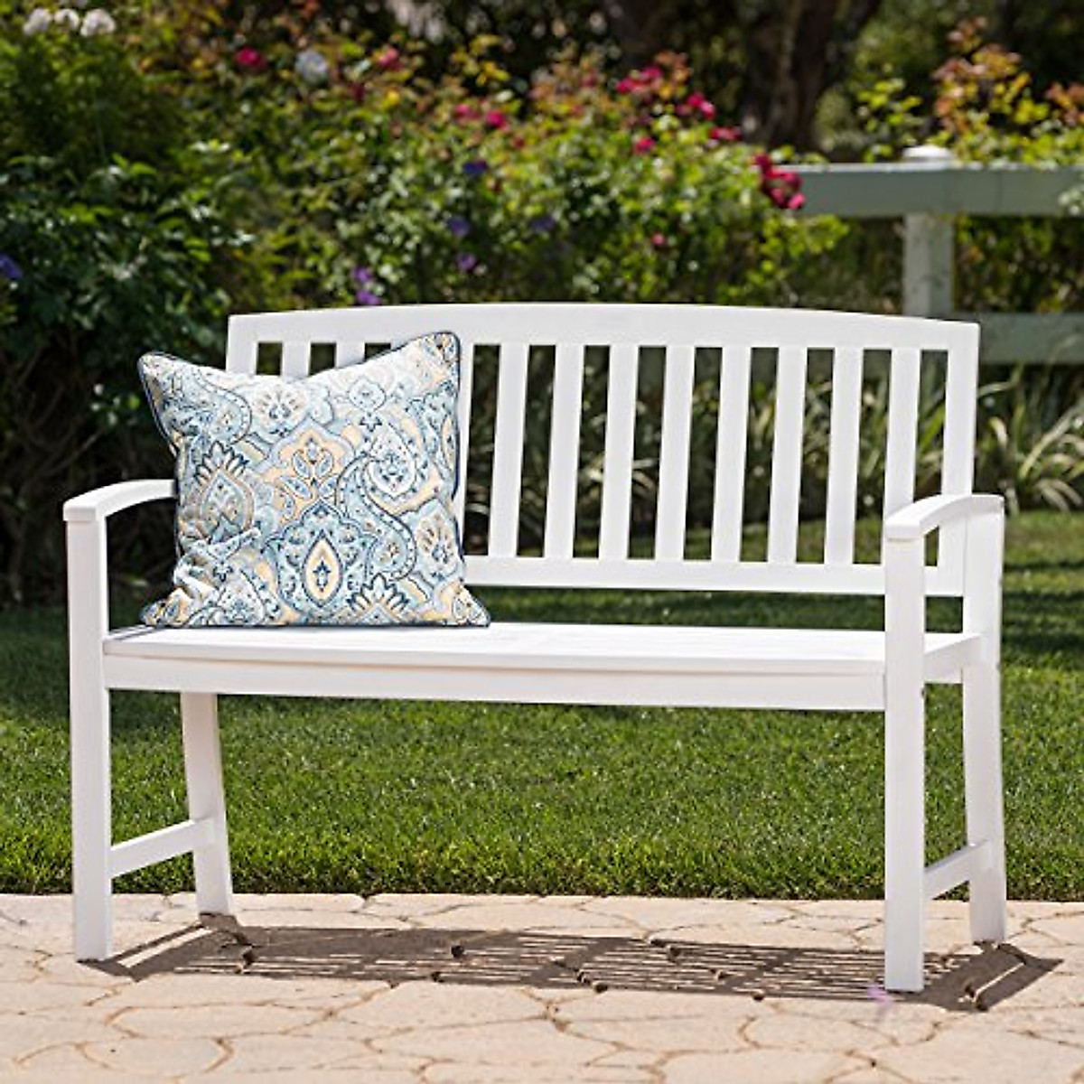 Christopher Knight Home Loja Outdoor Acacia Wood Bench, Pu White