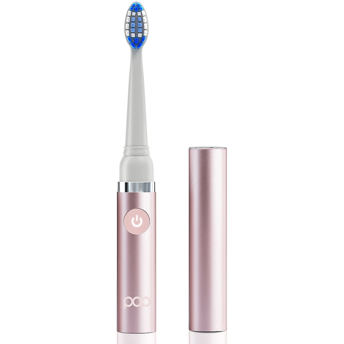 Pop Sonic Electric Toothbrush (Metallic Rose) - Travel Toothbrushes w/AAA Battery | Kids Electric Toothbrushes with 2 Speed & 15,000-30,000 Strokes/Minute, Dupont Nylon Bristles