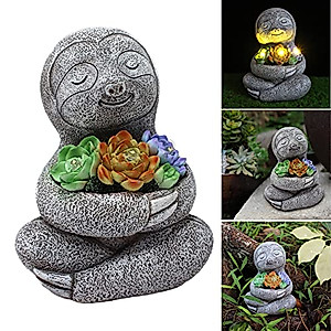 gazechimp Garden Statue Solar Lights Sloth Succulent Shape for Courtyard Patio Pathway Outdoor
