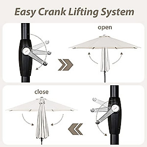 Tempera 9' Outdoor Market Patio Table Umbrella with Push Button Tilt and Crank,Large Sun Umbrella with Sturdy Pole&Fade resistant canopy,Easy to set,Beige