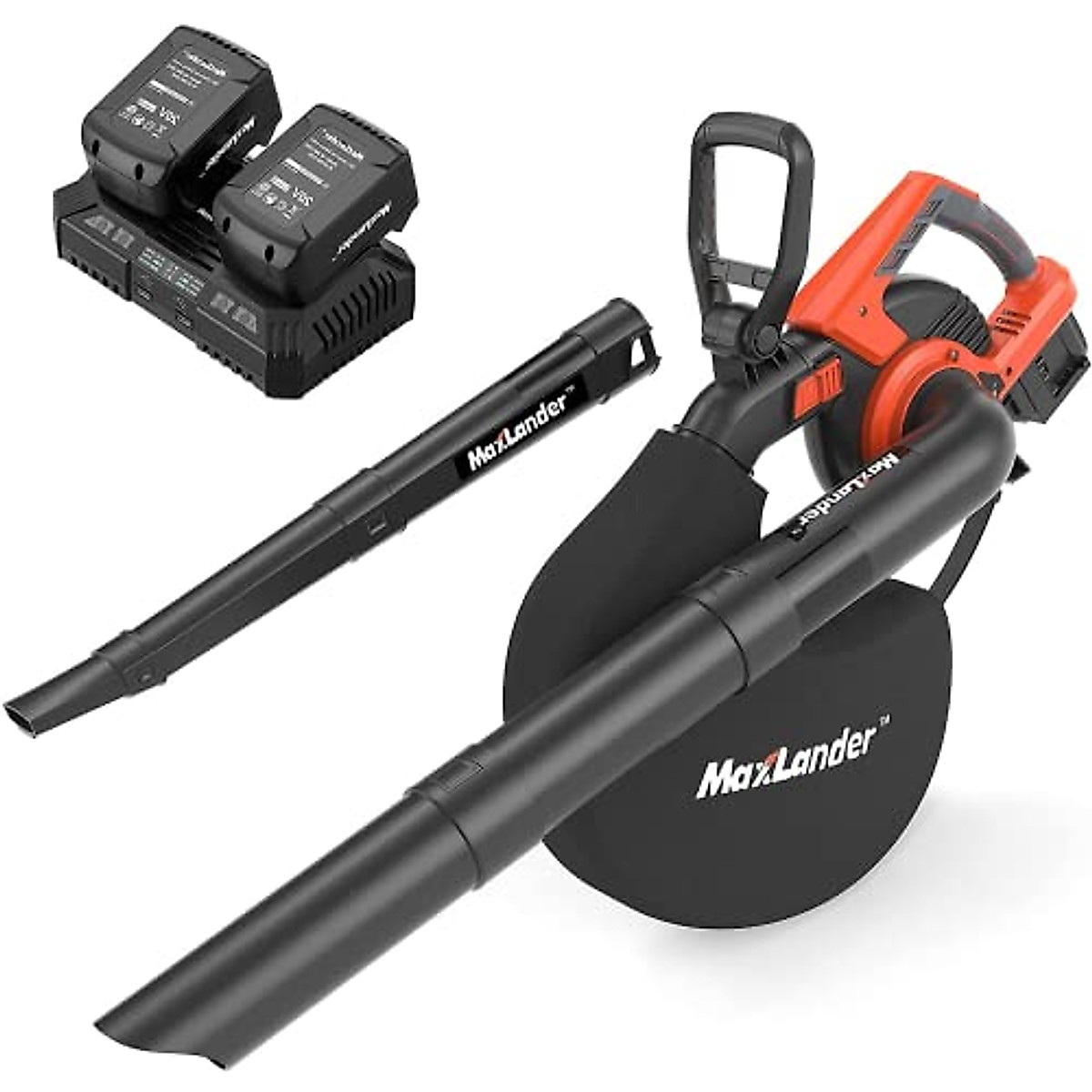 MAXLANDER 3 in 1 Cordless Leaf Blower & Vacuum with Bag, Brushless Battery Powered Leaf Vacuum Mulcher 40V 170MPH 330CFM 5 Speeds Leaf Blowers for Lawn Care 2 Pcs 4.0Ah Battery & Charger Included