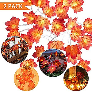 2 Pack Fall Decor Garland for Home, Total 20 Ft 60 LED Thanksgiving Maple Leaves Fall Lights Garland with Battery Operated Waterproof Autumn Harvest Halloween Christmas Decoration for Indoor Outdoor